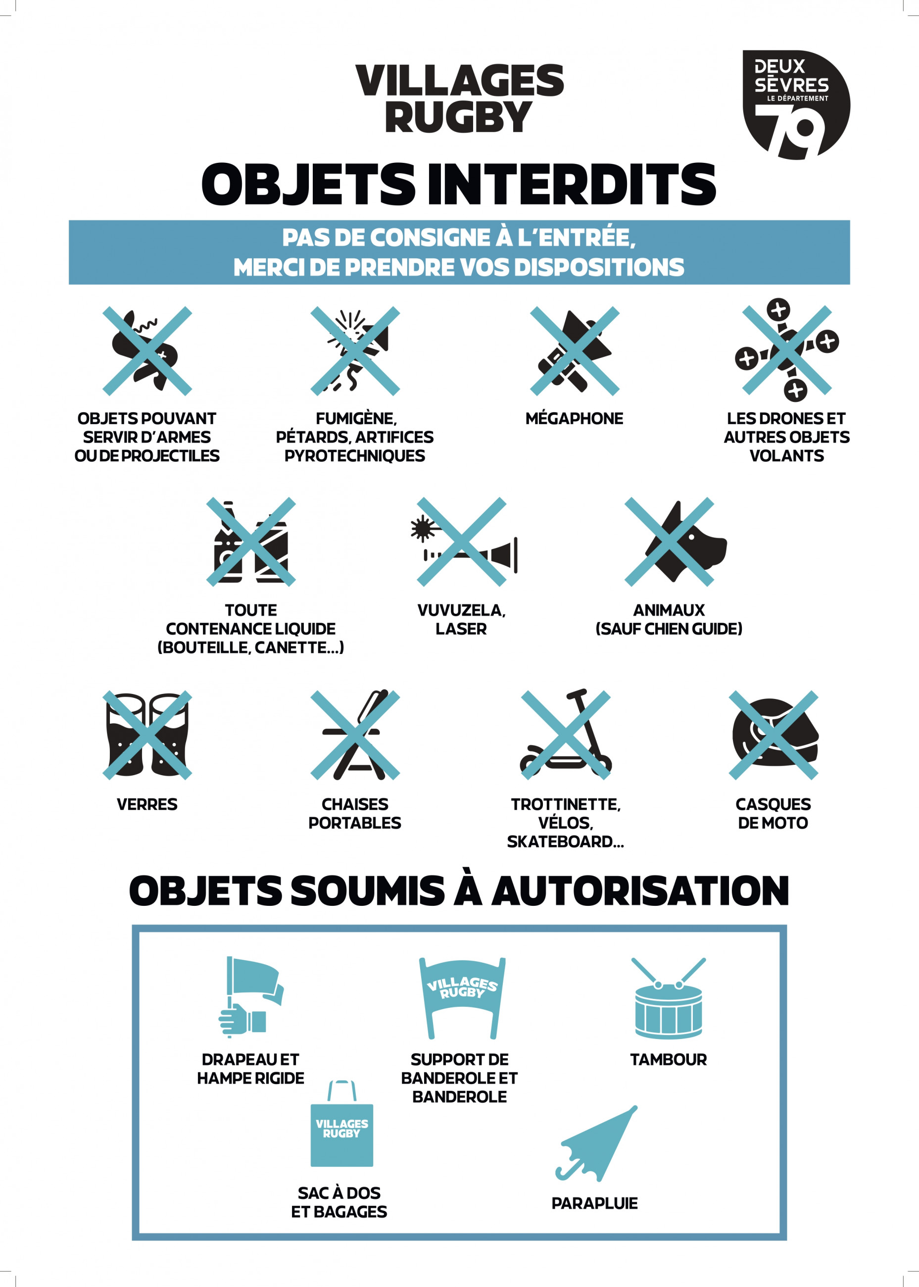 Objets interdits aux villages rugby | Département des Deux-Sèvres